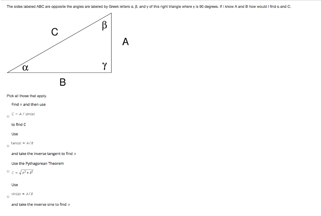 Solved he sides labeled ABC are opposite the angles are | Chegg.com