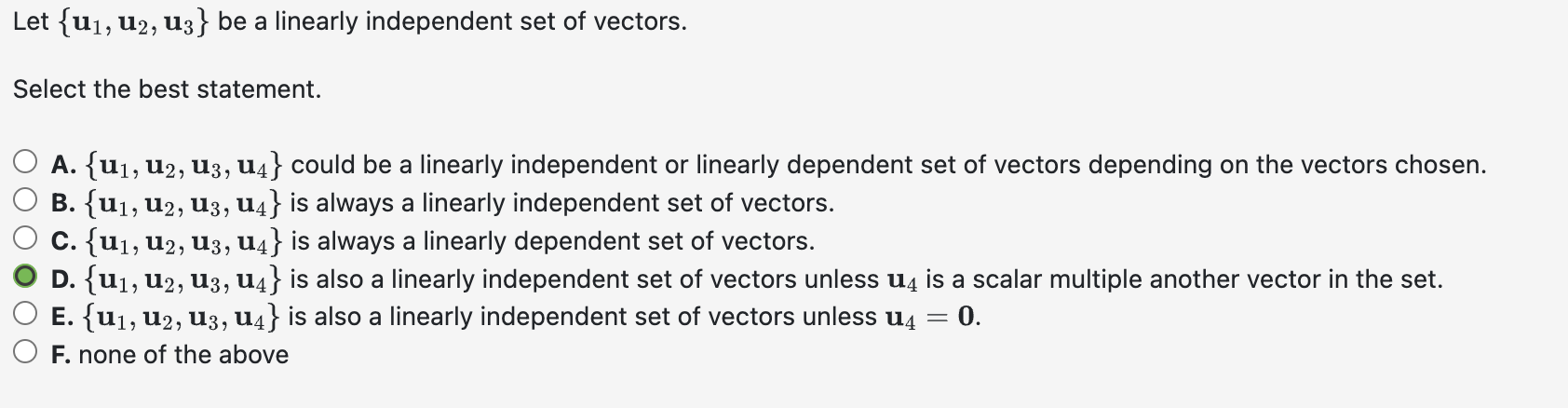 Solved Let {u1,u2,u3} be a linearly independent set of | Chegg.com