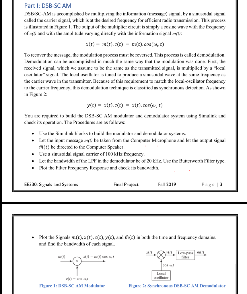 Part I: DSB-SC AM DSB/SC-AM is accomplished by | Chegg.com