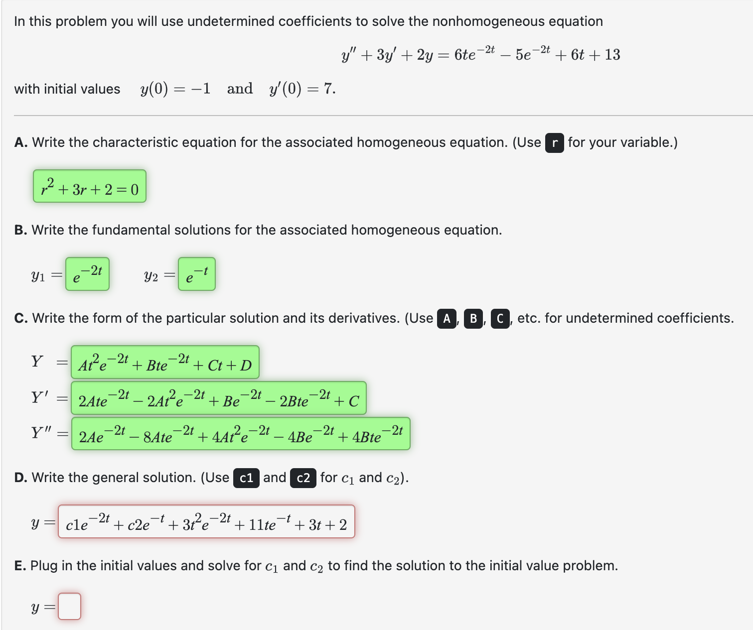 Solved In this problem you will use undetermined | Chegg.com