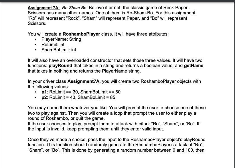 Assignment 7A: Ro-Sham-Bo. Believe it or not, the | Chegg.com