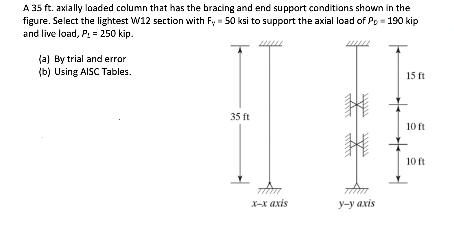 Solved A 35ft. axially loaded column that has the bracing | Chegg.com