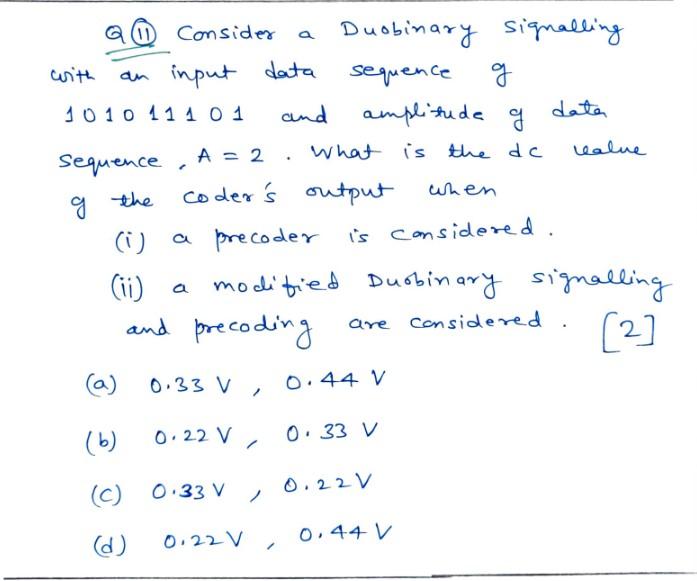 Solved a Q 1 consider Duobinary signalling with an input | Chegg.com
