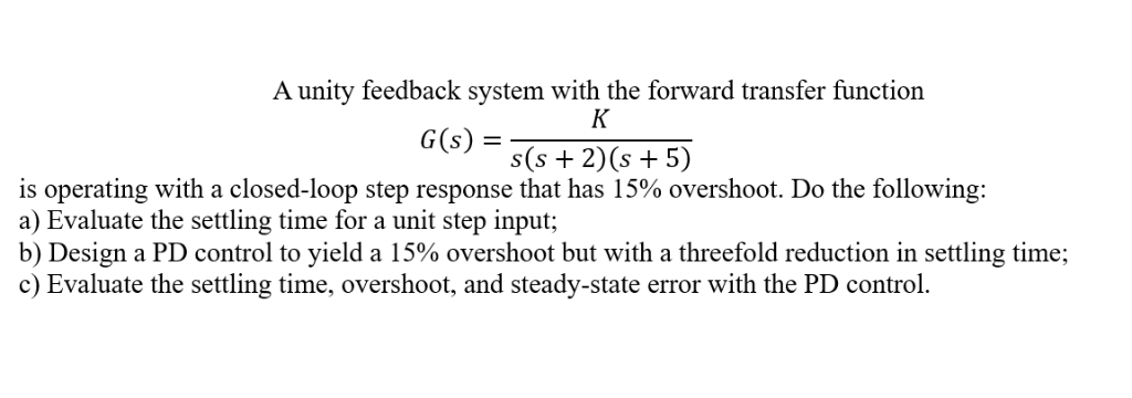 Solved A unity feedback system with the forward transfer | Chegg.com