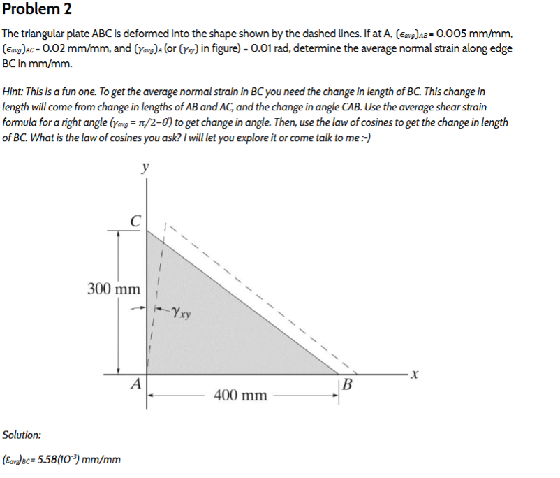 Solved Problem 2The triangular plate ABC is ﻿deformed into | Chegg.com