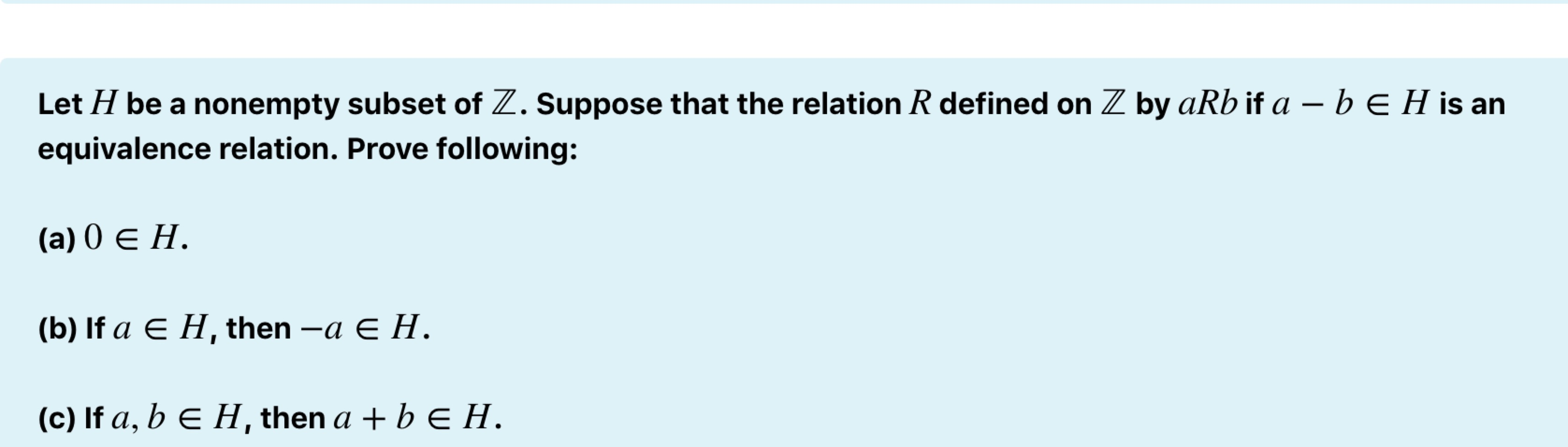 Solved Let H be a nonempty subset of Z. Suppose that the | Chegg.com