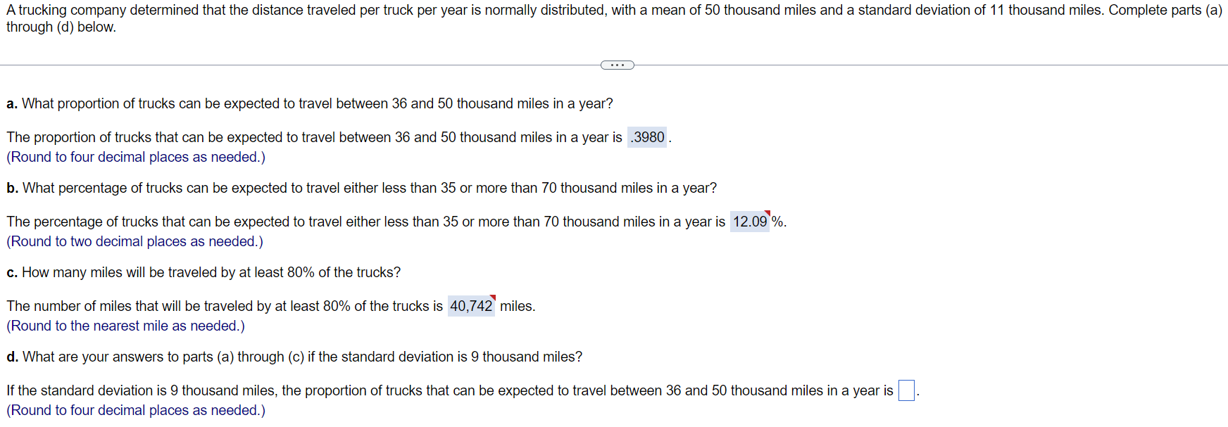 Solved A trucking company determined that the distance | Chegg.com