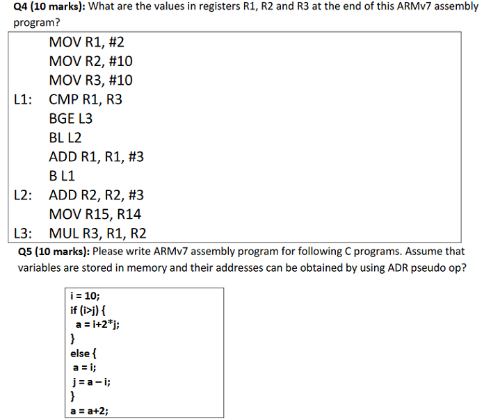 Solved Q4 (10 marks): What are the values in registers R1, | Chegg.com