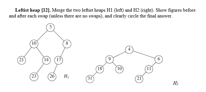 Solved Leftist heap [12]. Merge the two leftist heaps H1 | Chegg.com