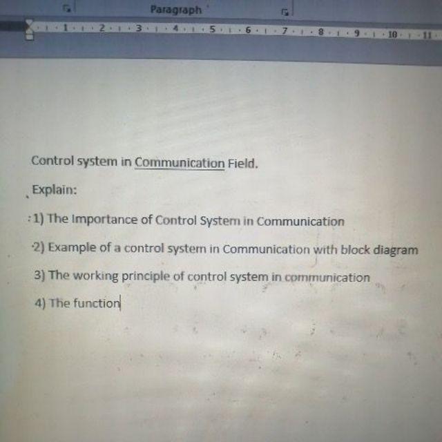 Solved Paragraph KI 145 8 Control system in Communication | Chegg.com