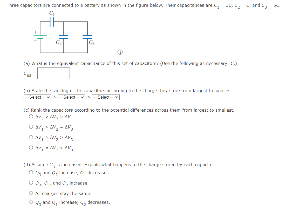 Solved capacitors are connected to a battery as shown in the | Chegg.com