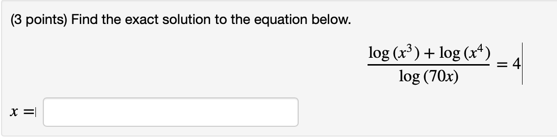Solved (3 points) Find the exact solution to the equation | Chegg.com