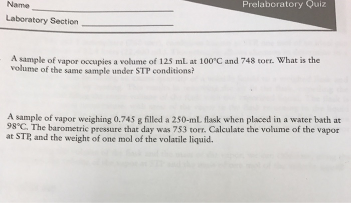 Solved A sample of vapor occupies a volume of 125 mL 100 | Chegg.com