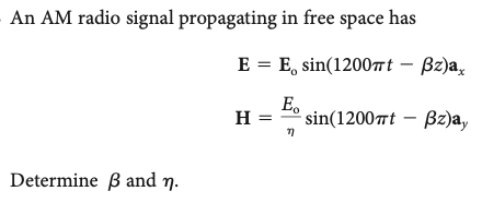 Solved An AM radio signal propagating in free space has | Chegg.com