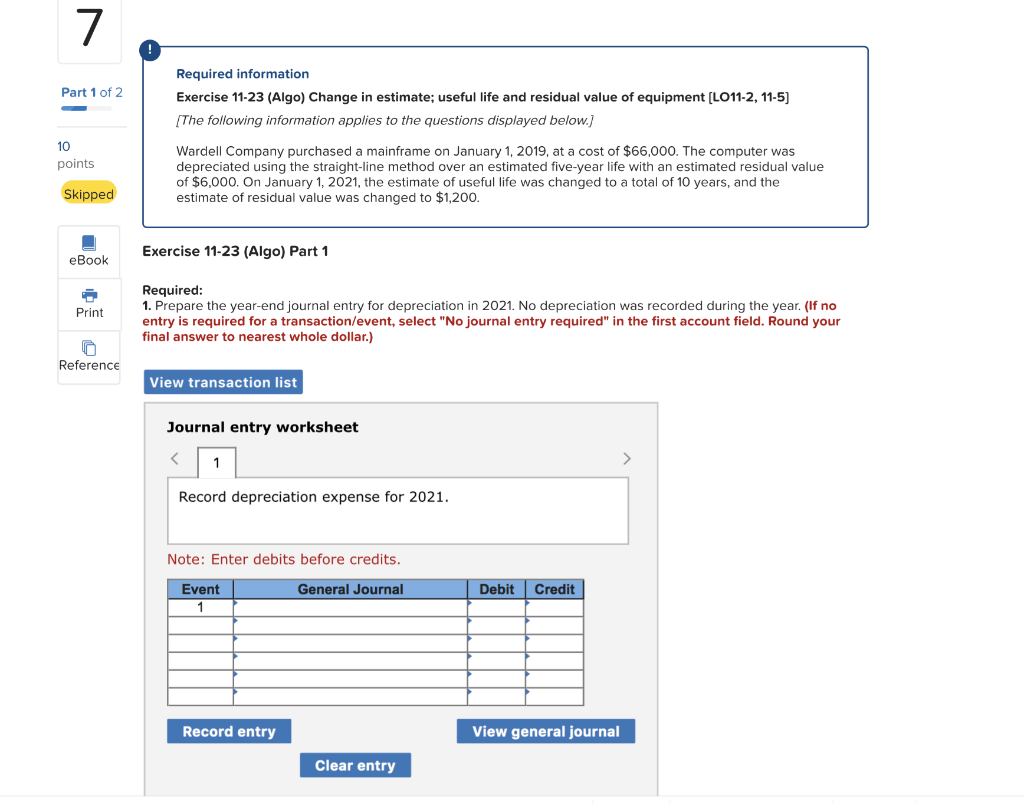 Solved Part 1 of 2 Required information Exercise 11-23 | Chegg.com