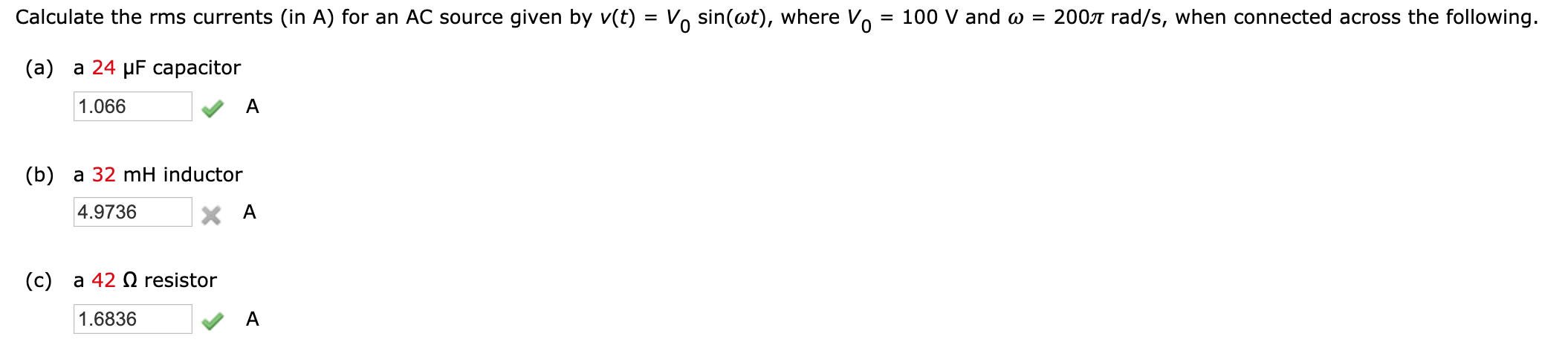 Solved Calculate the rms currents (in A) for an AC source | Chegg.com
