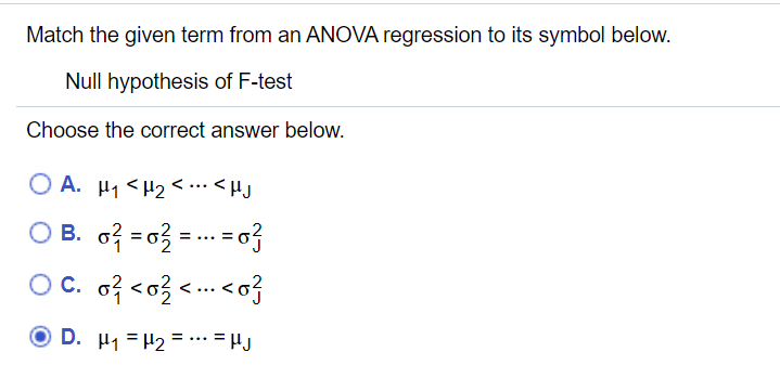 Solved Match The Term From An Anova Regression Shown Below 1291
