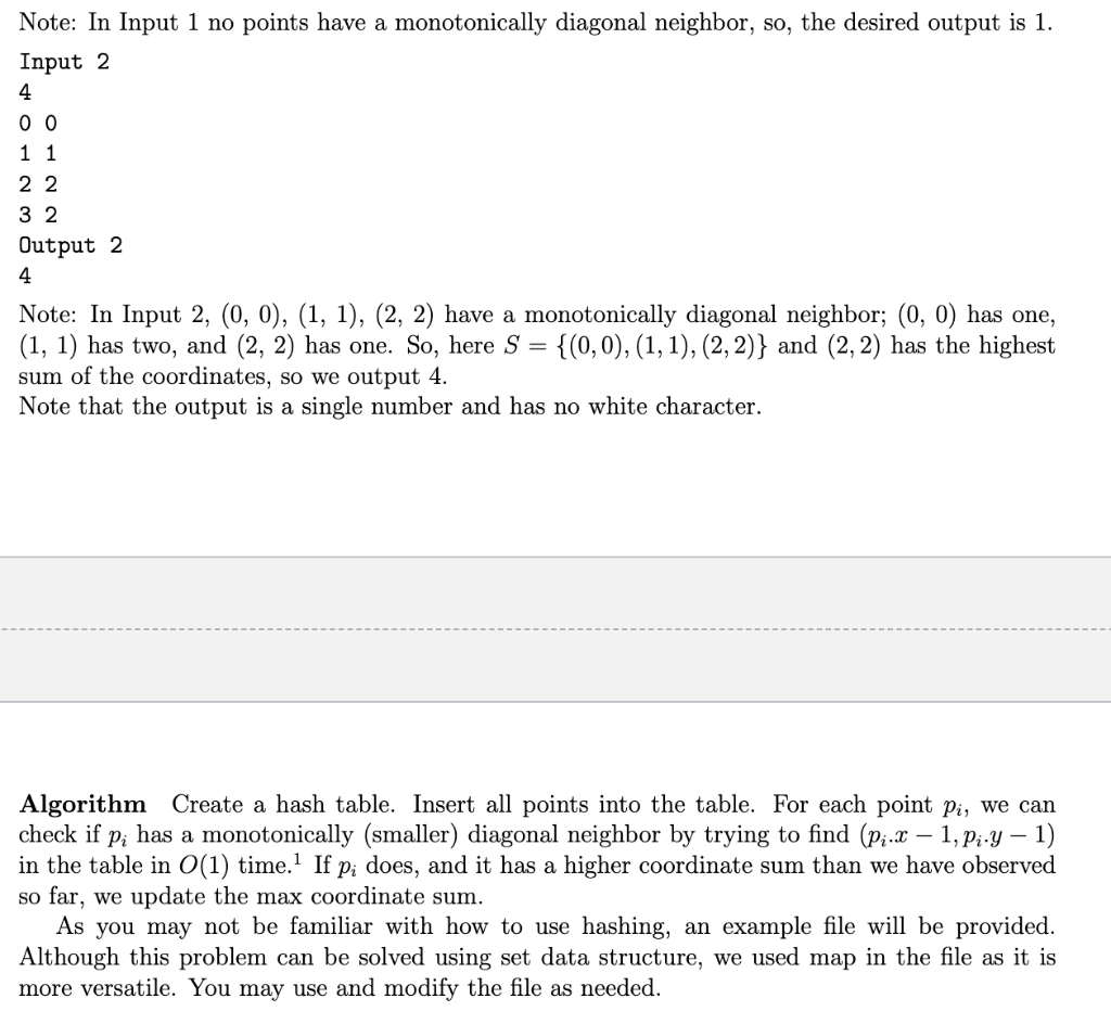 Solved Hash application: finding the max coordinate sum of a | Chegg.com