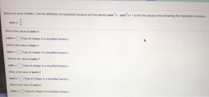 Solved Below is a value of sinh x. Use the definitions for | Chegg.com