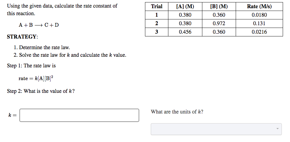 Solved Using the given data, calculate the rate constant of | Chegg.com