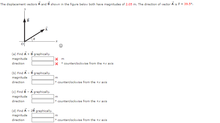 Solved e displacement vectors A and B shown in the figure | Chegg.com
