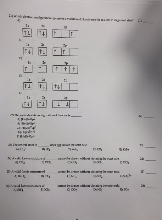 Solved 21) Which electron configuration represents a | Chegg.com
