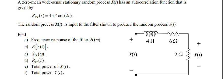Solved A zero-mean wide-sense stationary random process X(t) | Chegg.com