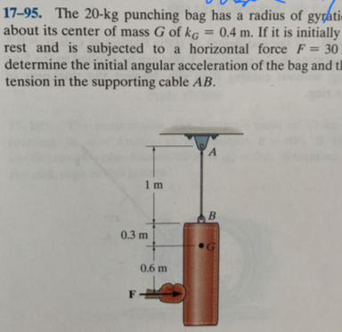 Solved 17-95. The 20-kg punching bag has a radius of gyráti | Chegg.com