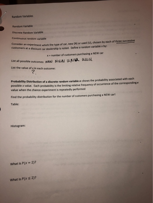 Solved Random Variables Random Variable Discrete Random 6775