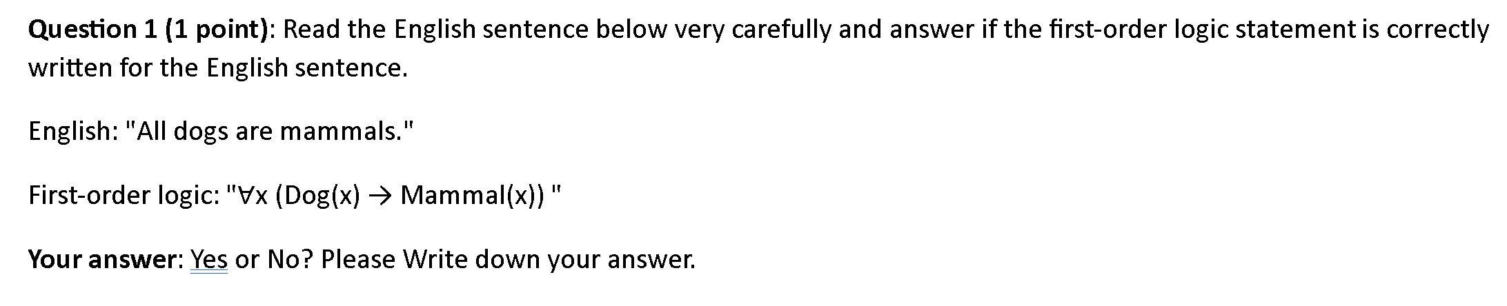 Solved Question 1 (1 point): Read the English sentence below | Chegg.com