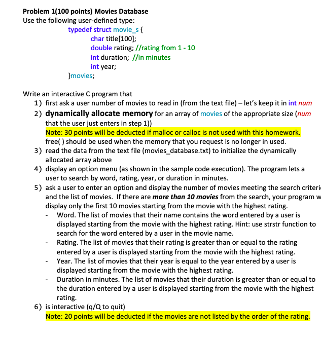 Solved Problem 1(100 points) Movies Database Use the | Chegg.com