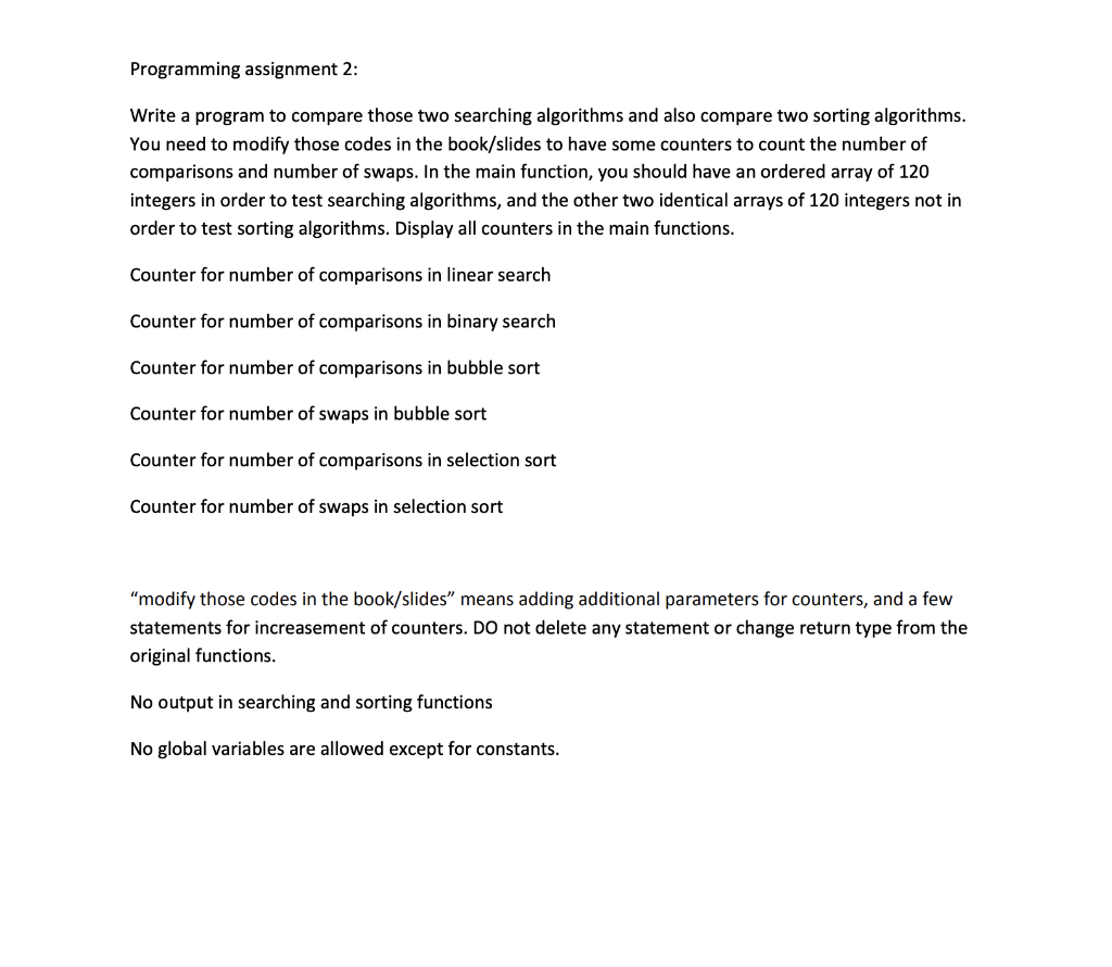 Solved Programming assignment 2: Write a program to compare | Chegg.com