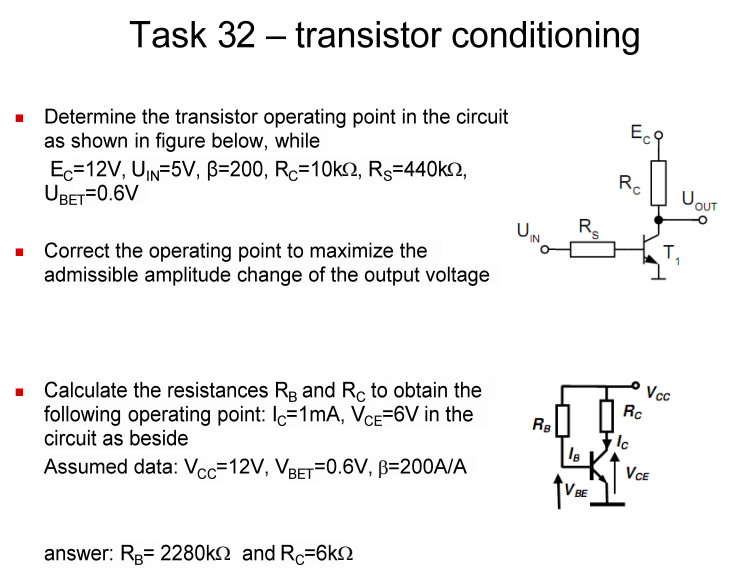 Solved Task 32 - transistor conditioning Eca Determine the | Chegg.com