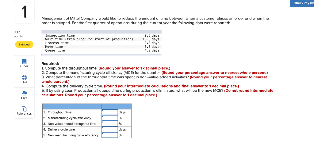 Solved Check my wc 1 Management of Mittel Company would like | Chegg.com