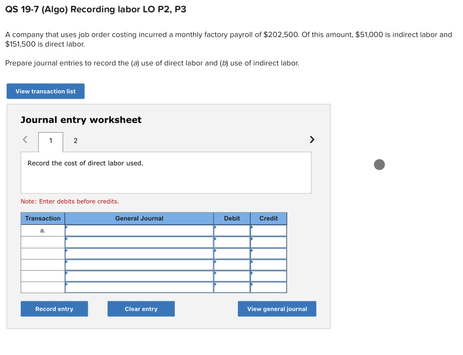 QS 19-7 (Algo) ﻿Recording labor LO P2, ﻿P3A company | Chegg.com