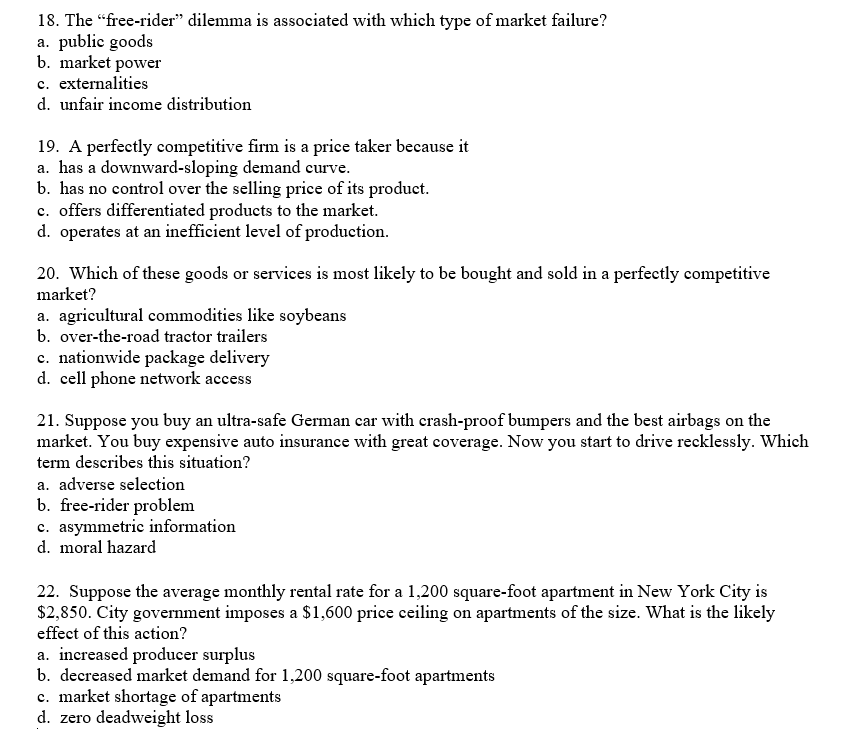 Solved 18. The "free-rider" dilemma is associated with which | Chegg.com