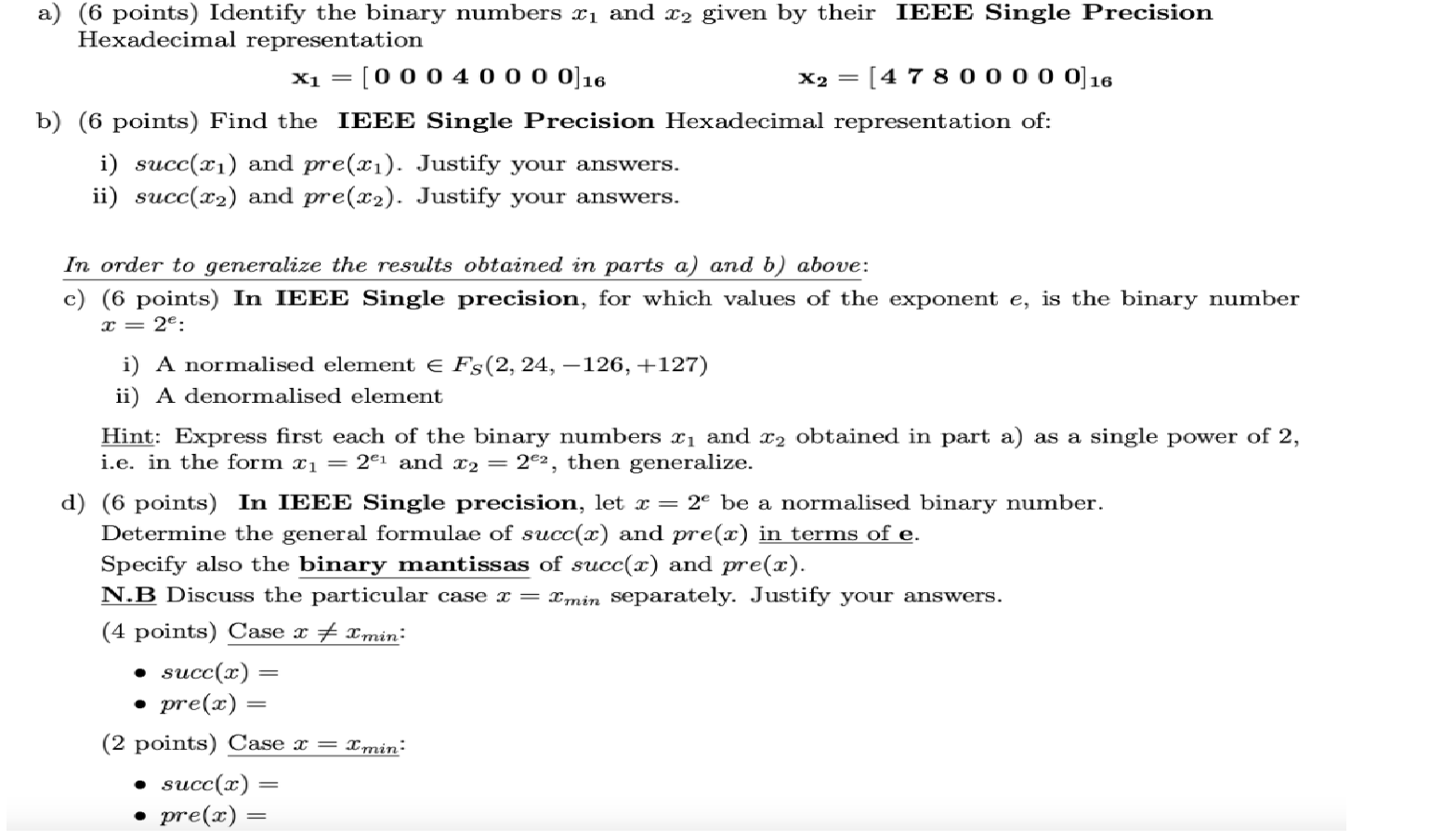 a) (6 points) Identify the binary numbers xi and X2 | Chegg.com