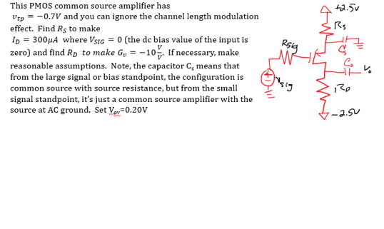 Solved 42.5v Rs Rsig This PMOS common source amplifier has | Chegg.com