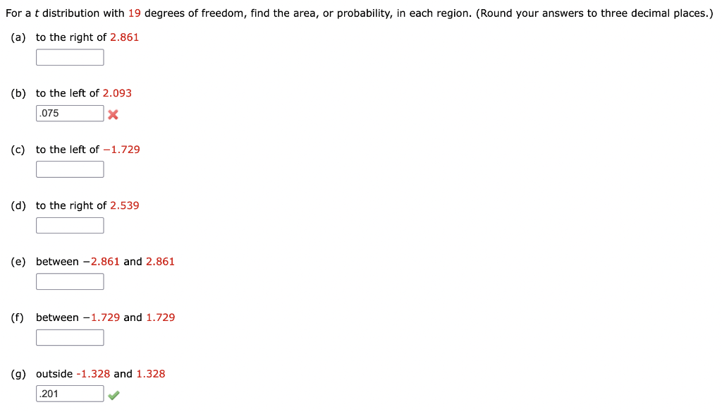 Solved For a t distribution with 19 degrees of freedom, find | Chegg.com