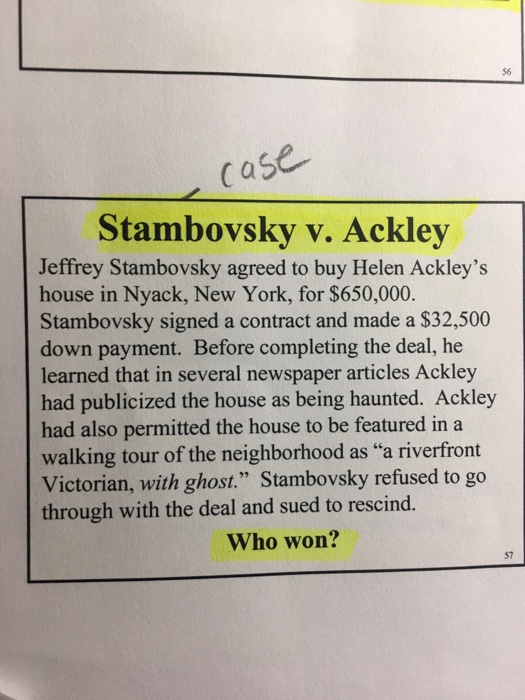 Solved 56 case Stambovsky v. Ackley Jeffrey Stambovsky | Chegg.com