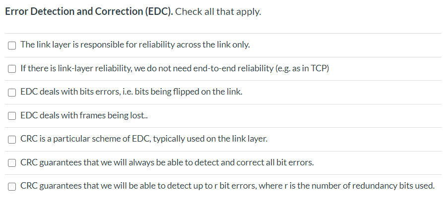 Solved Error Detection and Correction (EDC). Check all that | Chegg.com