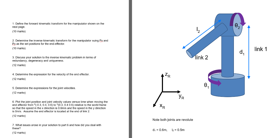 Solved 1. Define the forward kinematic transform for the | Chegg.com