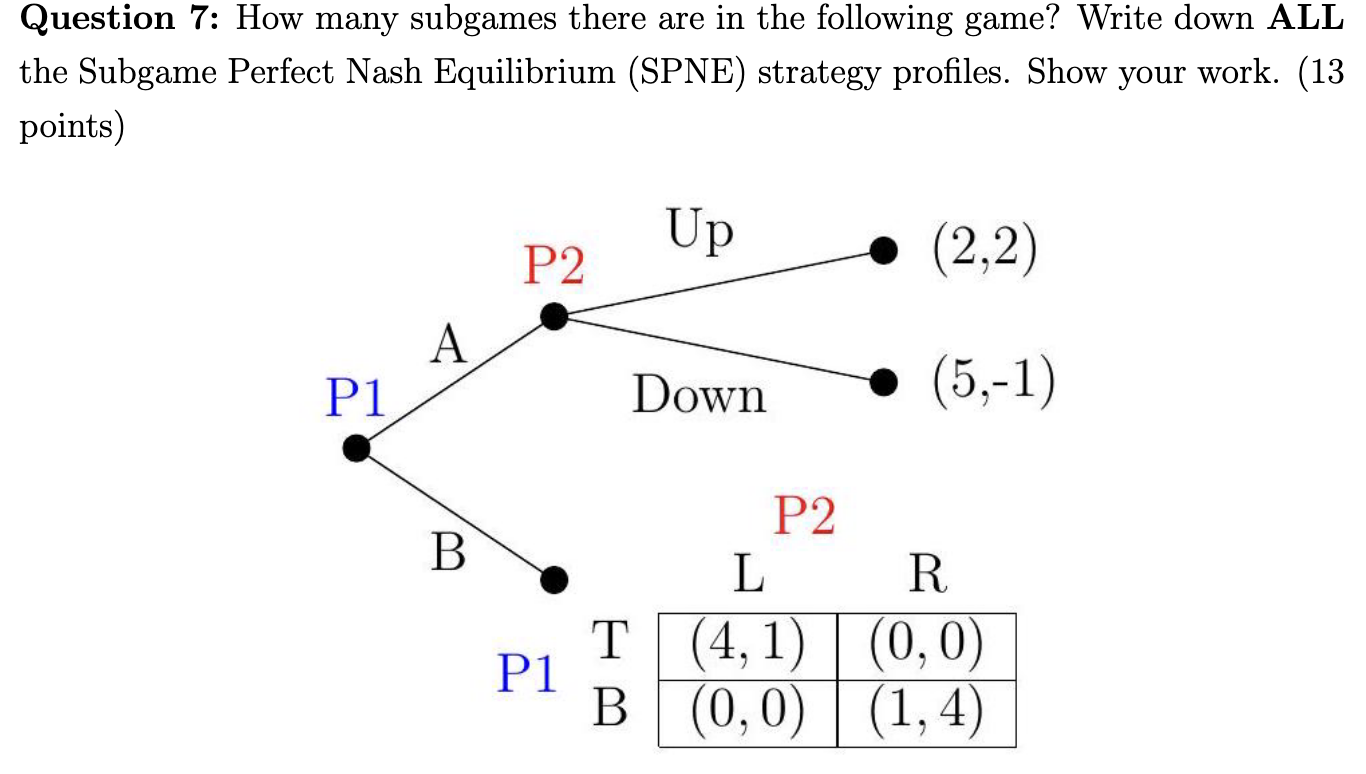 Solved Question 7: How many subgames there are in the | Chegg.com