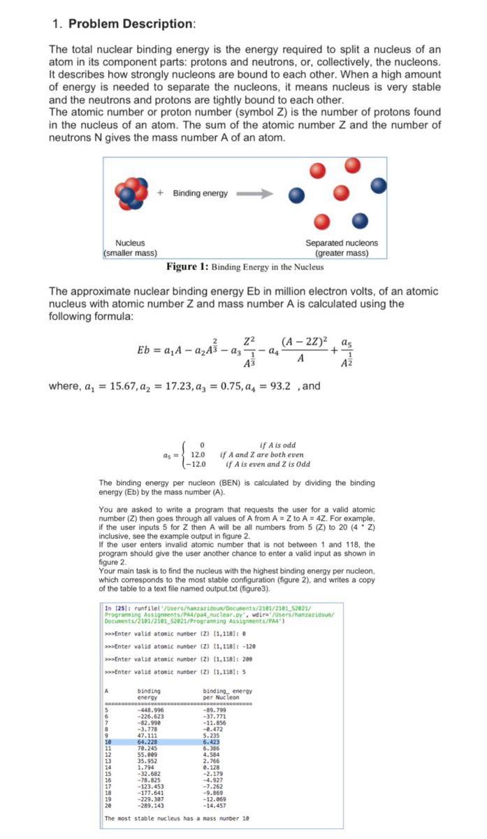 Solved 1. Problem Description: The total nuclear binding | Chegg.com