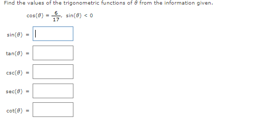 Solved Find the values of the trigonometric functions of θ | Chegg.com