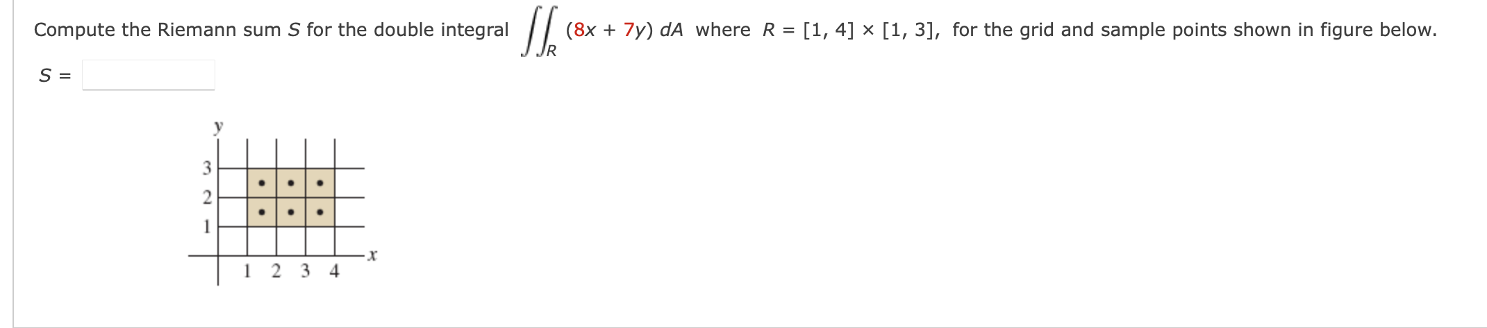 Solved Compute the Riemann sum S for the double integral Sh | Chegg.com
