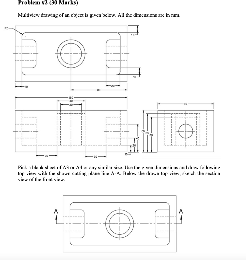 Solved Problem #2 (30 Marks) Multiview drawing of an object | Chegg.com