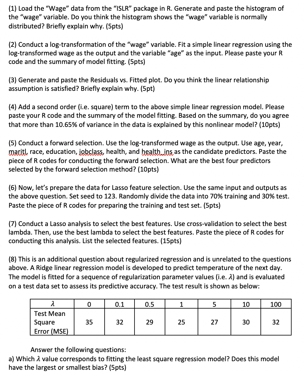 (1) Load the "Wage" data from the "ISLR” package in | Chegg.com