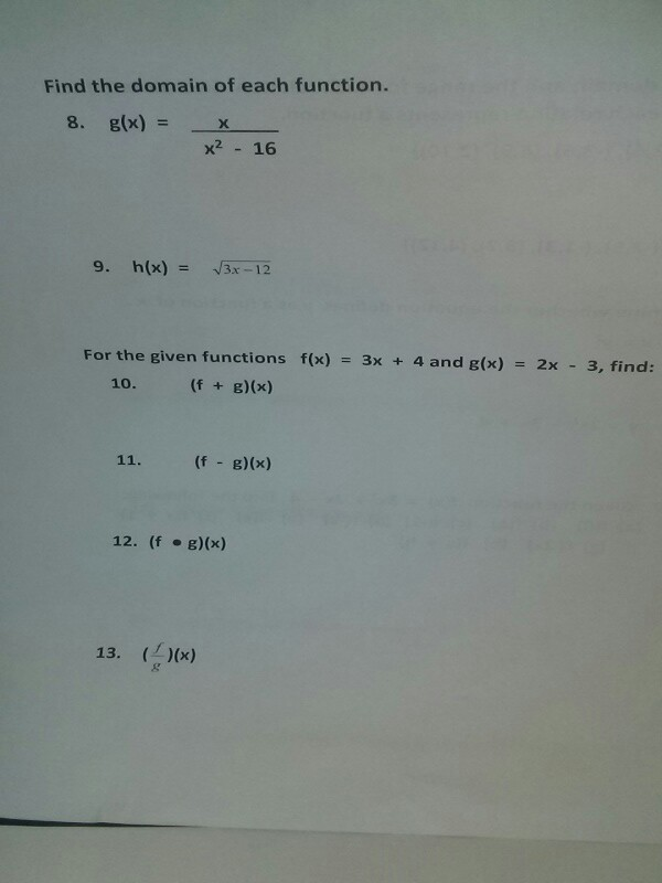 Solved Find the domain of each function. 8, g(x) x = x2 16 | Chegg.com