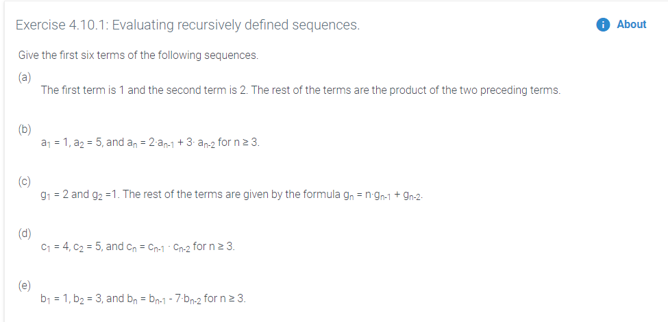 Solved Exercise 4.10.1: Evaluating recursively defined | Chegg.com